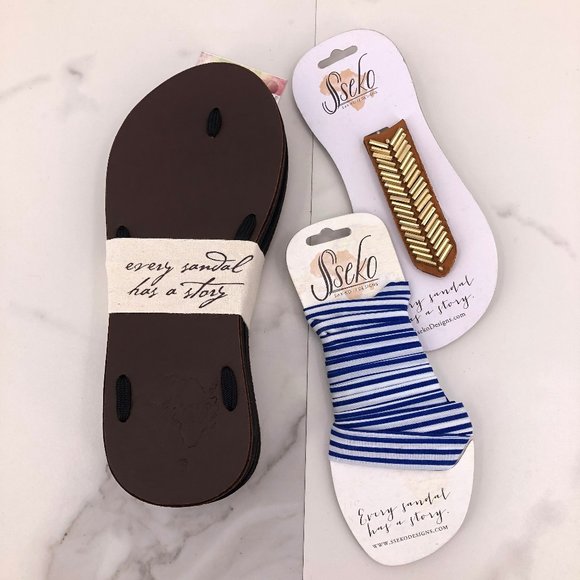 Sseko | Shoes | Nwt Sseko Blue White Stripe Mojave Long Sandal | Poshmark